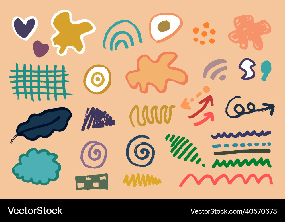 Set of hand drawn various shapes and doodle object