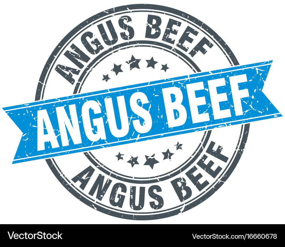 Angus beef round grunge ribbon stamp Royalty Free Vector
