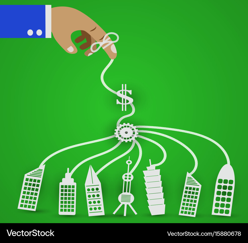 Businessman controls economy Royalty Free Vector Image