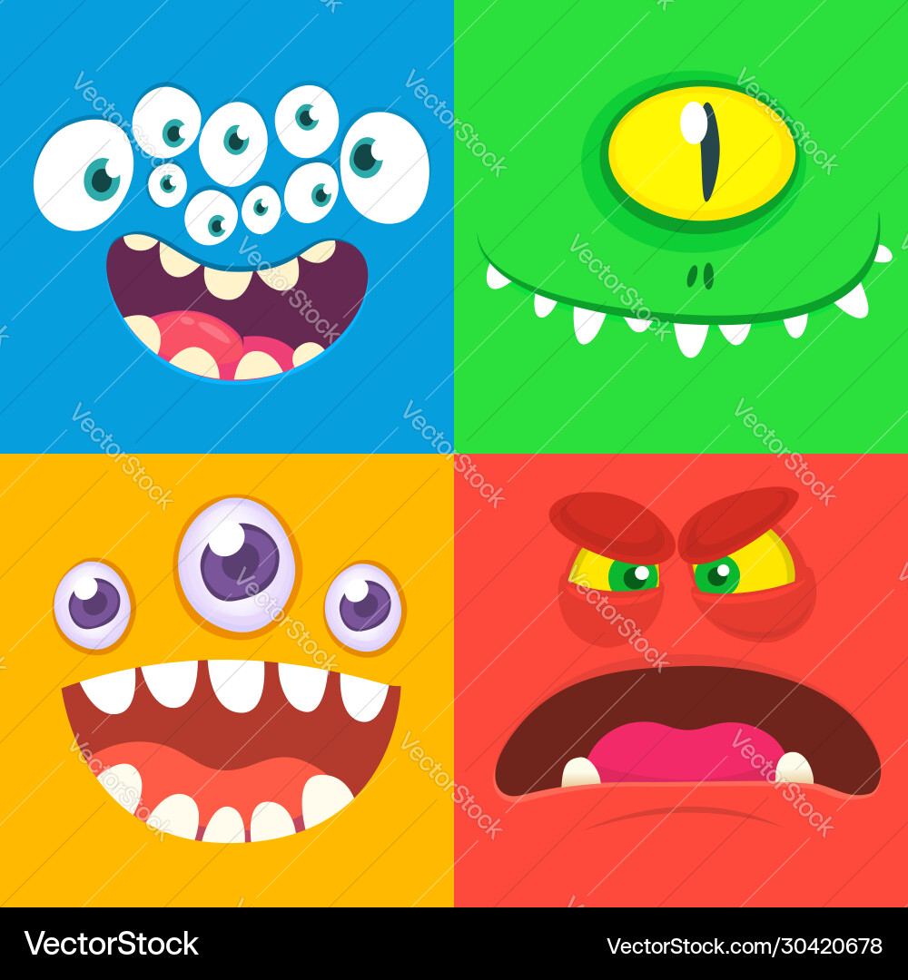 Cartoon monster faces set set four halloween Vector Image