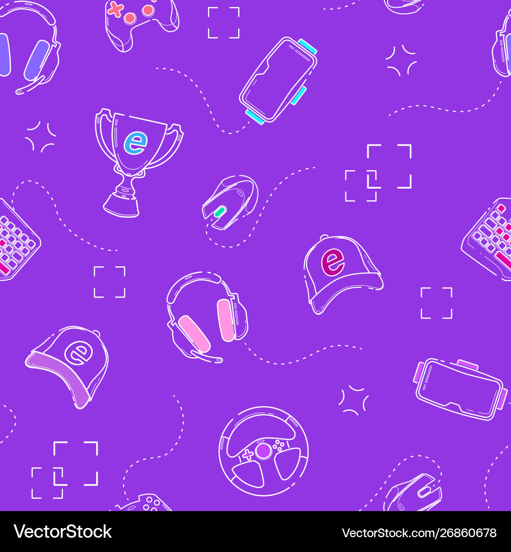 Gaming gadgets seamless pattern outline esports Vector Image