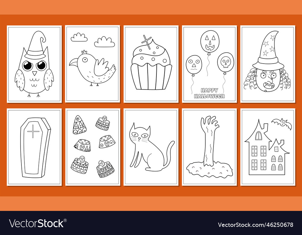 Halloween coloring pages bundle cute spooky Vector Image