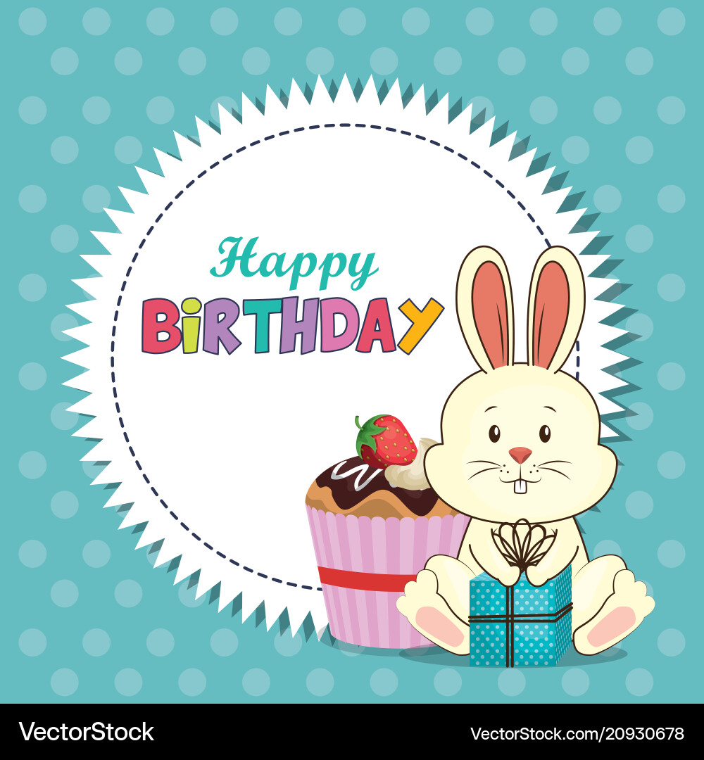 Happy birthday card with cute rabbit Royalty Free Vector