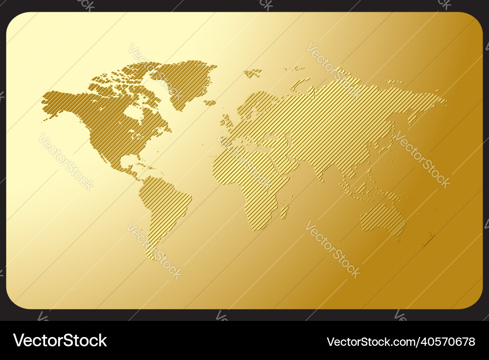 Striped gold world map on golden background Vector Image