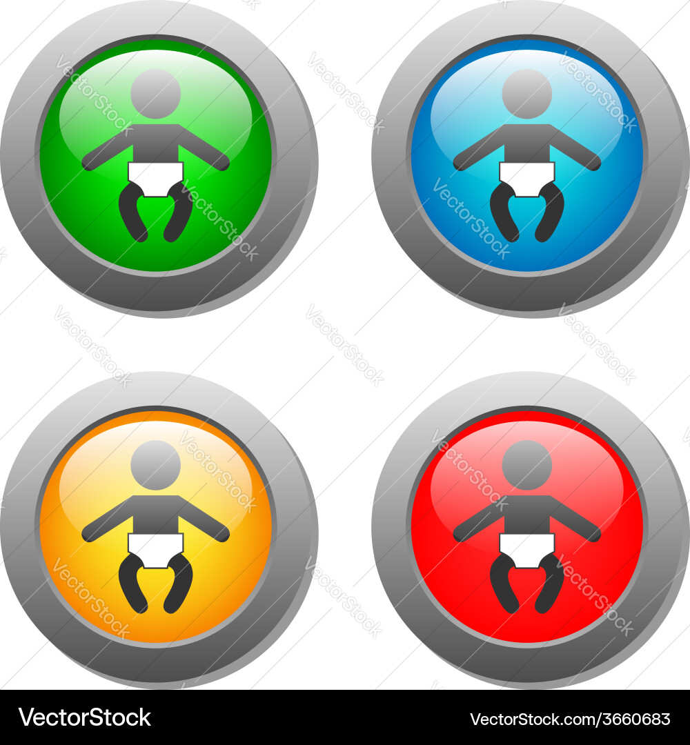 Baby icon set on glass buttons Royalty Free Vector Image