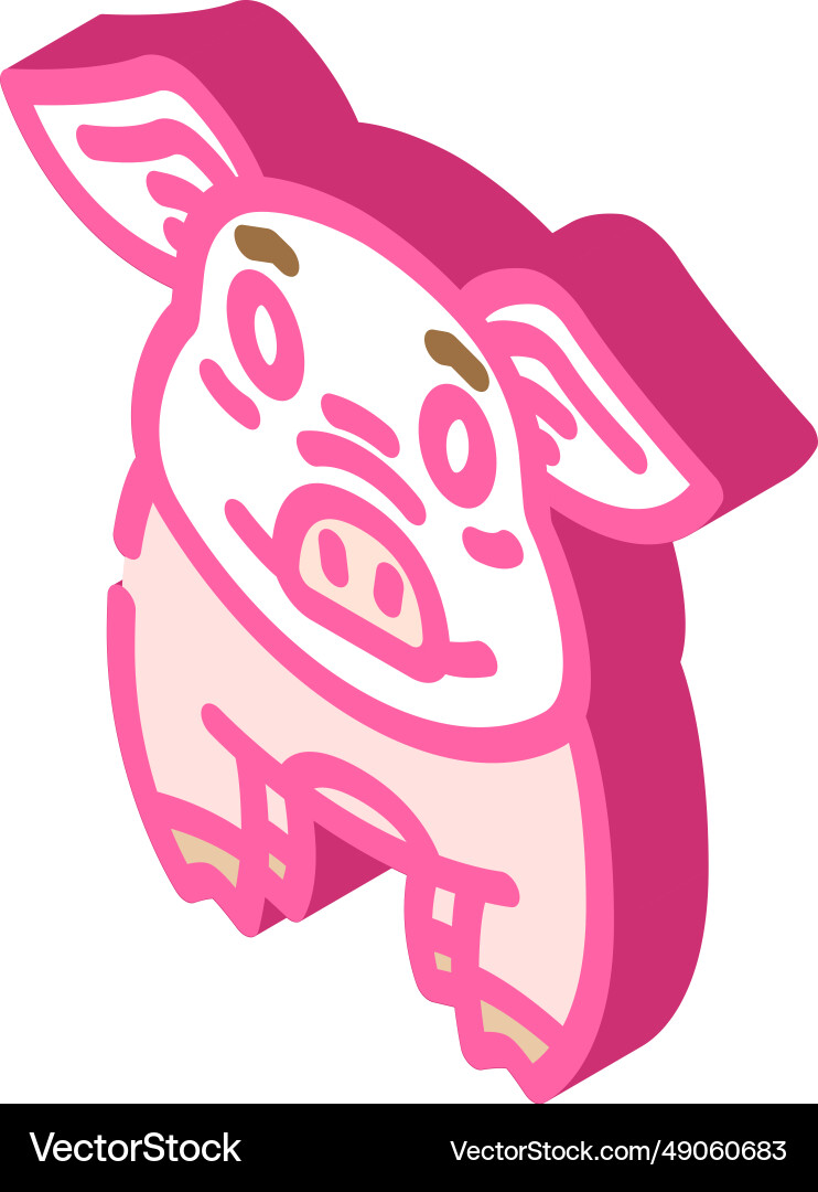 Cute piglet pig farm isometric icon Royalty Free Vector