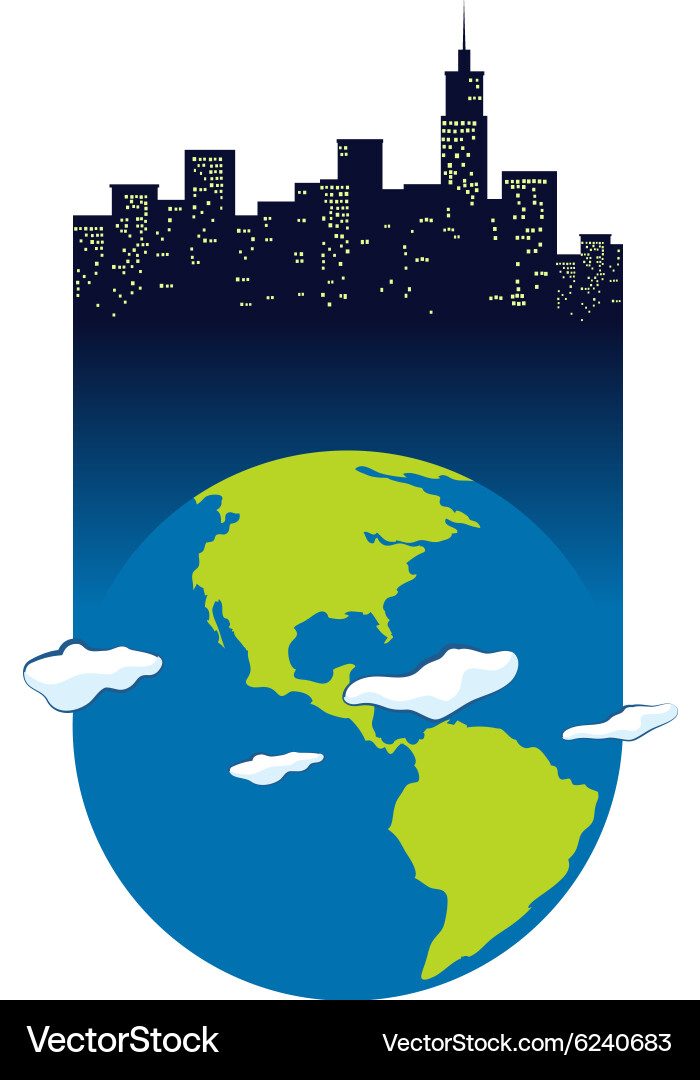 Earth and buildings with lights Royalty Free Vector Image