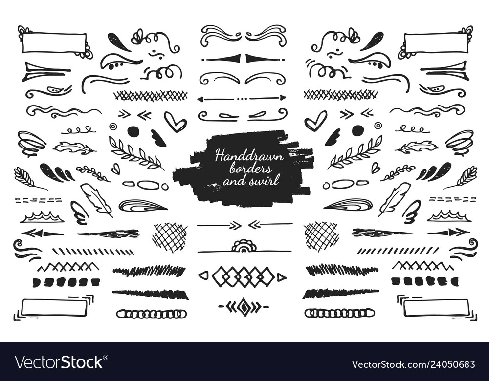 Hand drawn elements and borders Royalty Free Vector Image