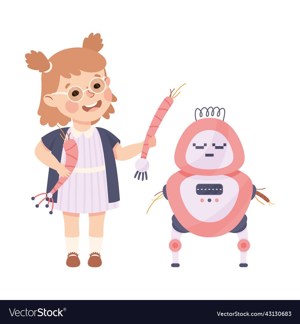 Little girl assembling robot engineering smart Vector Image