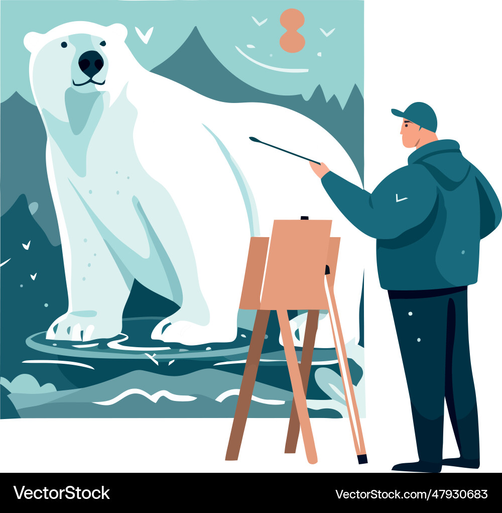 Man presents arctic landscape painting Royalty Free Vector
