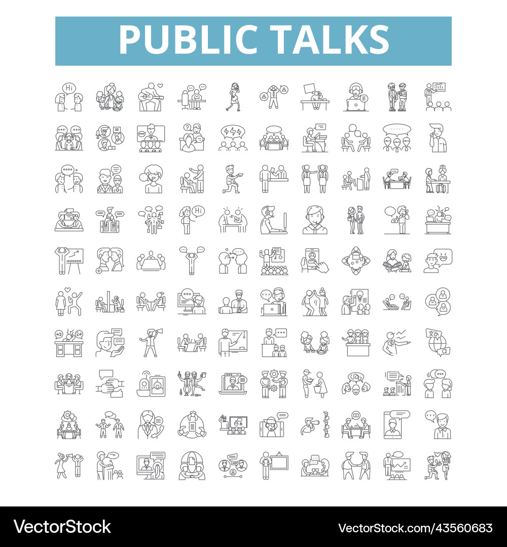 Public talks icons line symbols web signs Vector Image