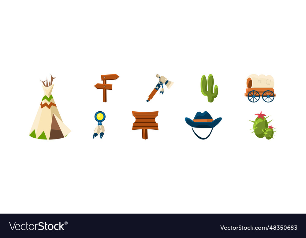 Wild west object and different elements set Vector Image