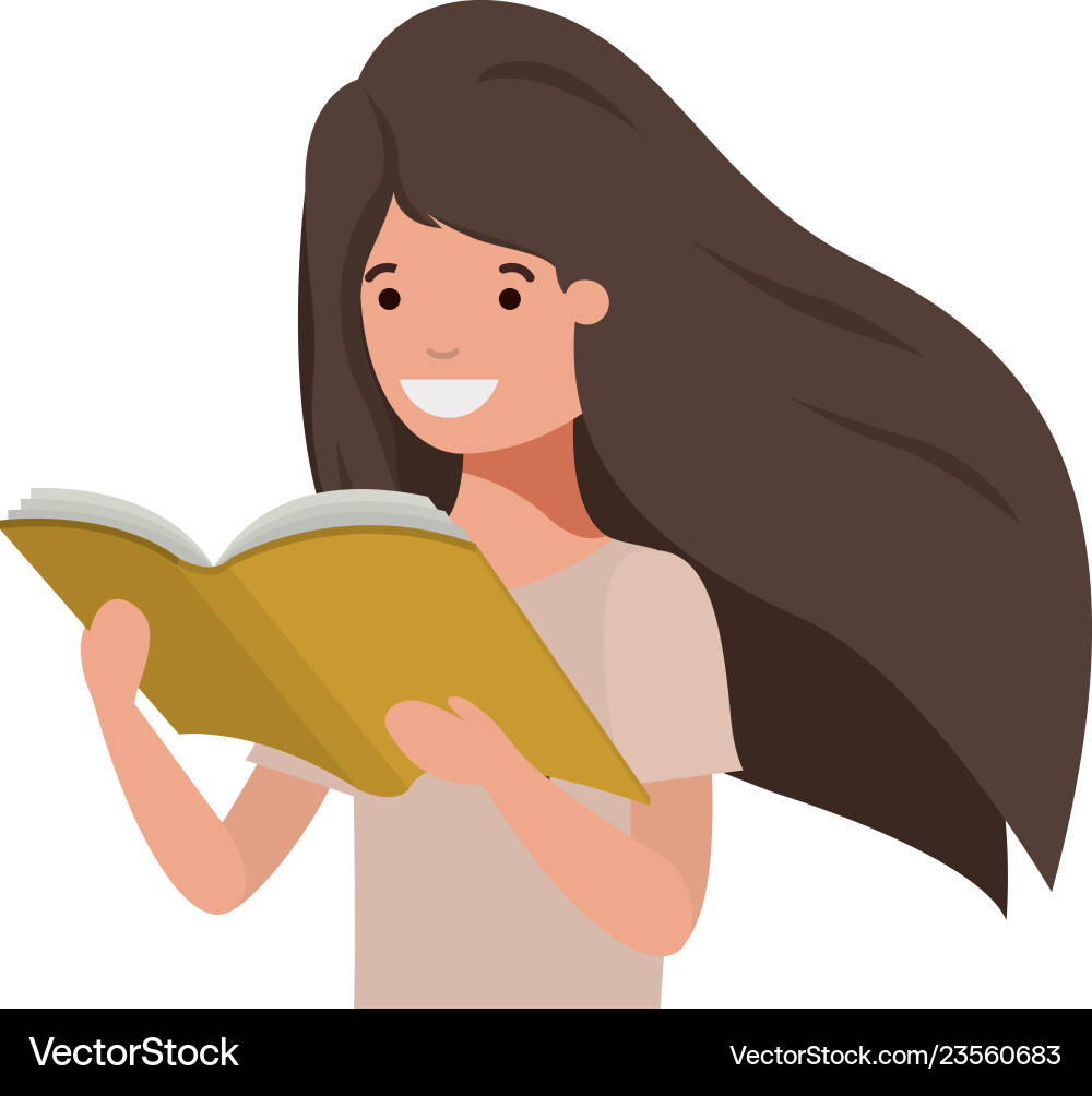 Young student girl reading book Royalty Free Vector Image