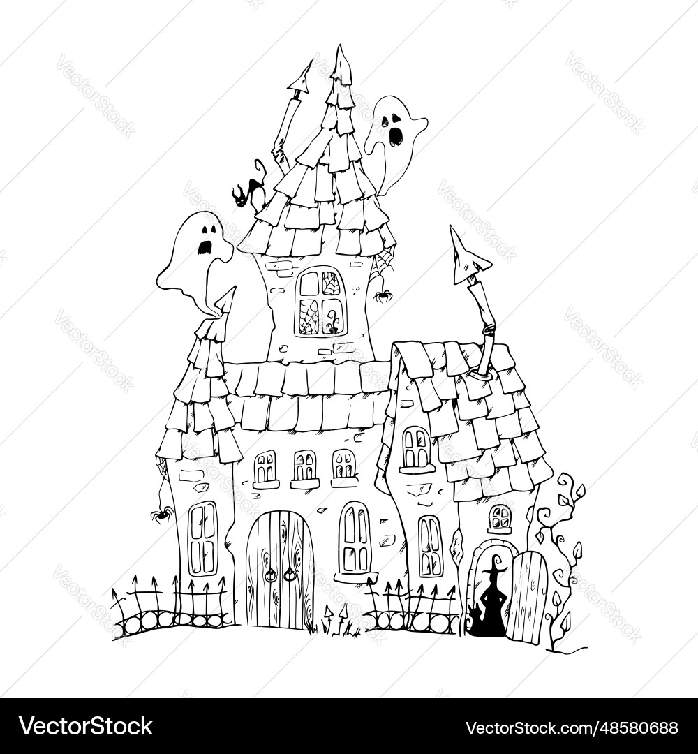 Cartoon witch castle for halloween Royalty Free Vector Image
