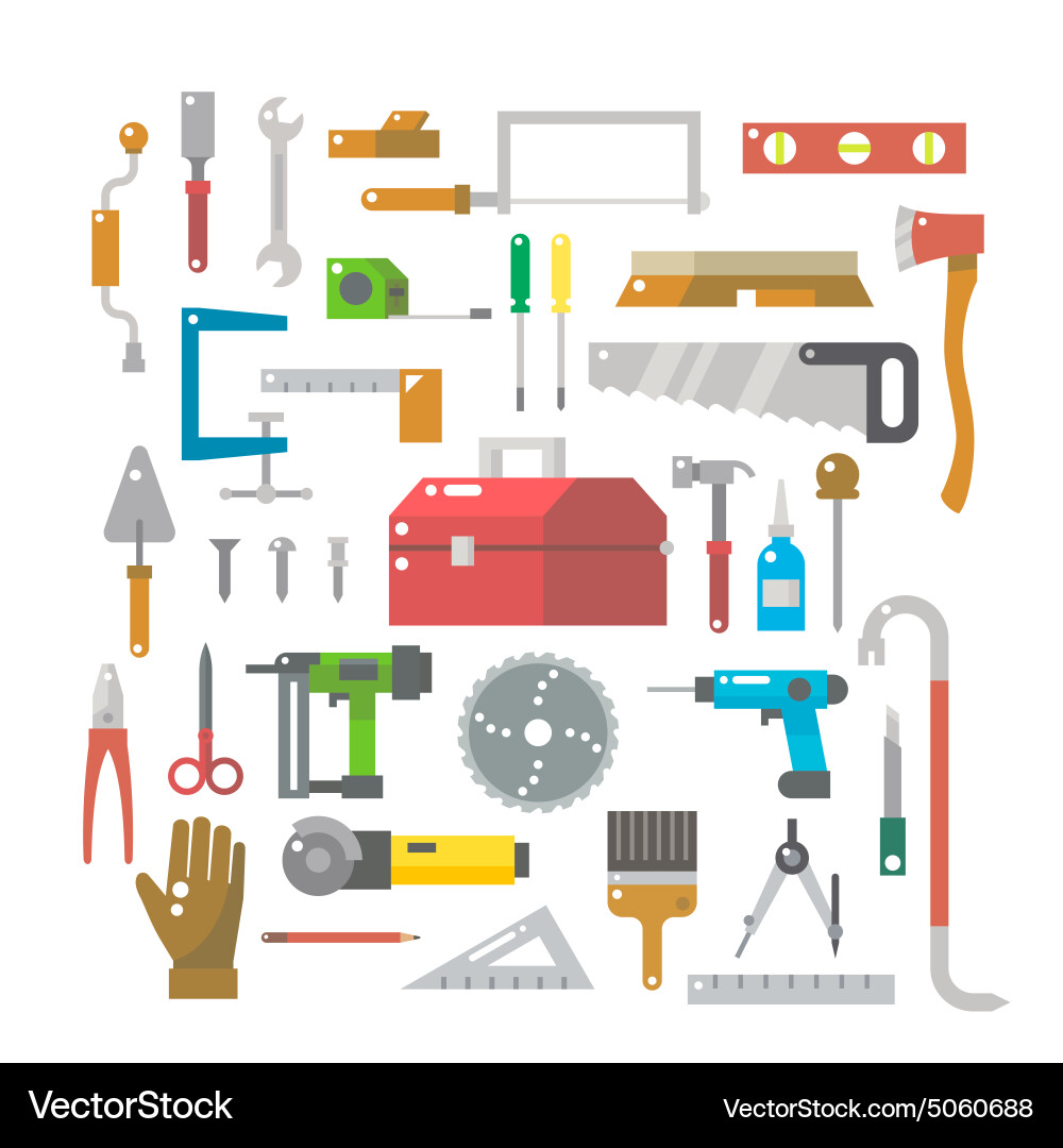 Flat design of wood work items set Royalty Free Vector Image