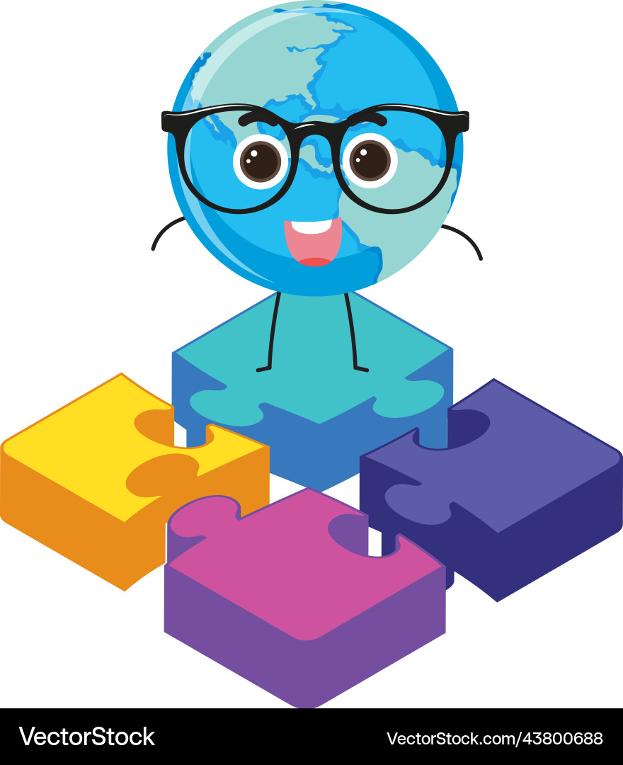 Jigsaw pieces with cartoon character Royalty Free Vector