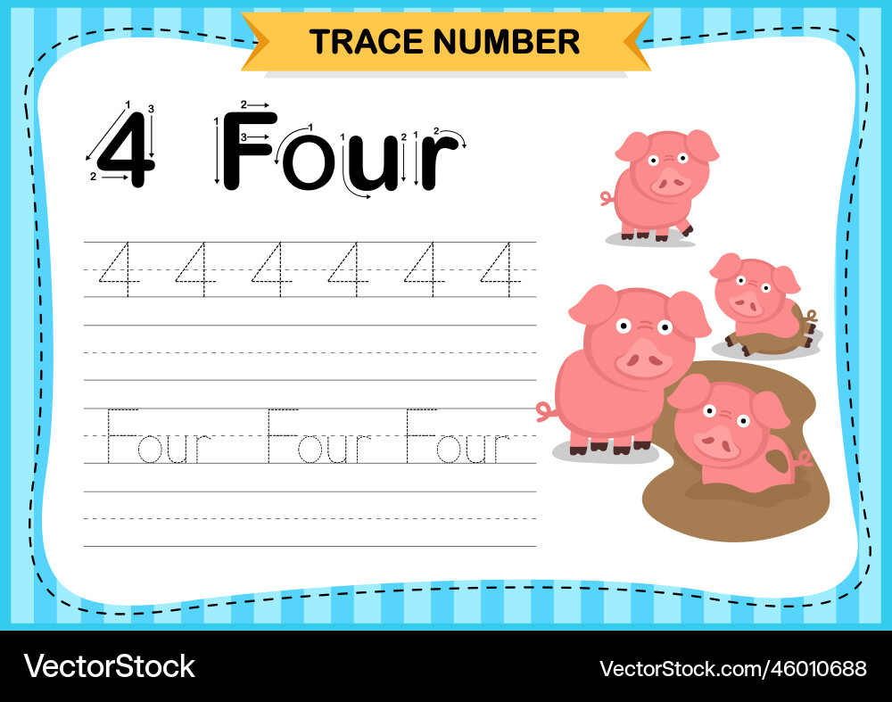 Numbers exercise with cartoon vocabularytrace Vector Image