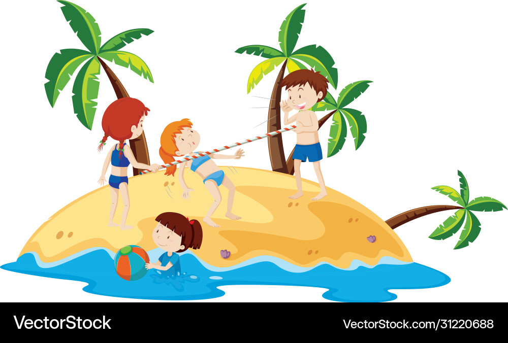 Ocean scene with people having fun on beach Vector Image