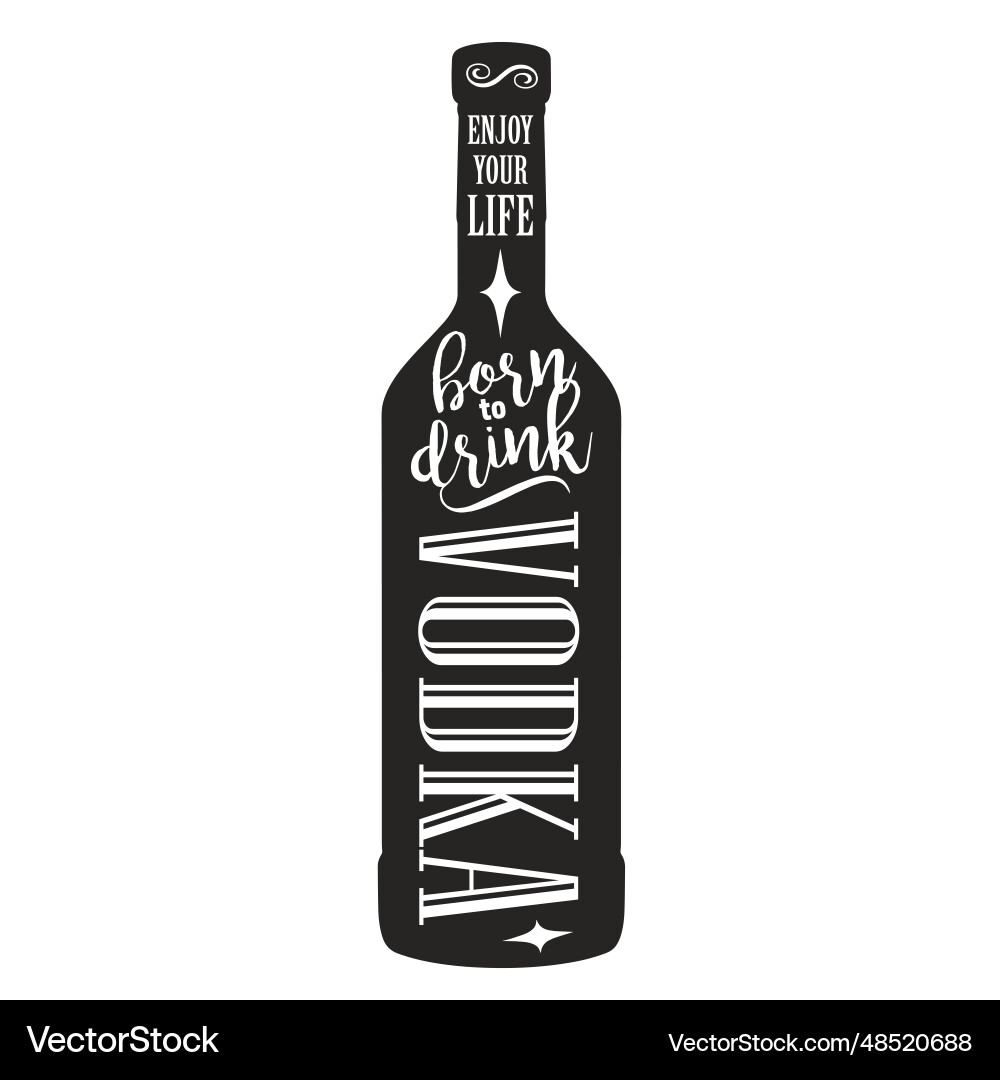 Vodka bottle silhouette sticker monochrome Vector Image