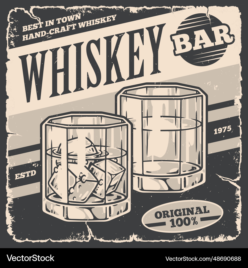 Whiskey bar monochrome vintage flyer Royalty Free Vector