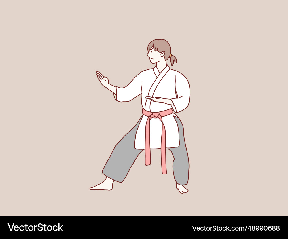 Woman practice karate stance ready to training Vector Image