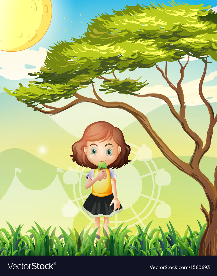 A small girl near the big tree Royalty Free Vector Image
