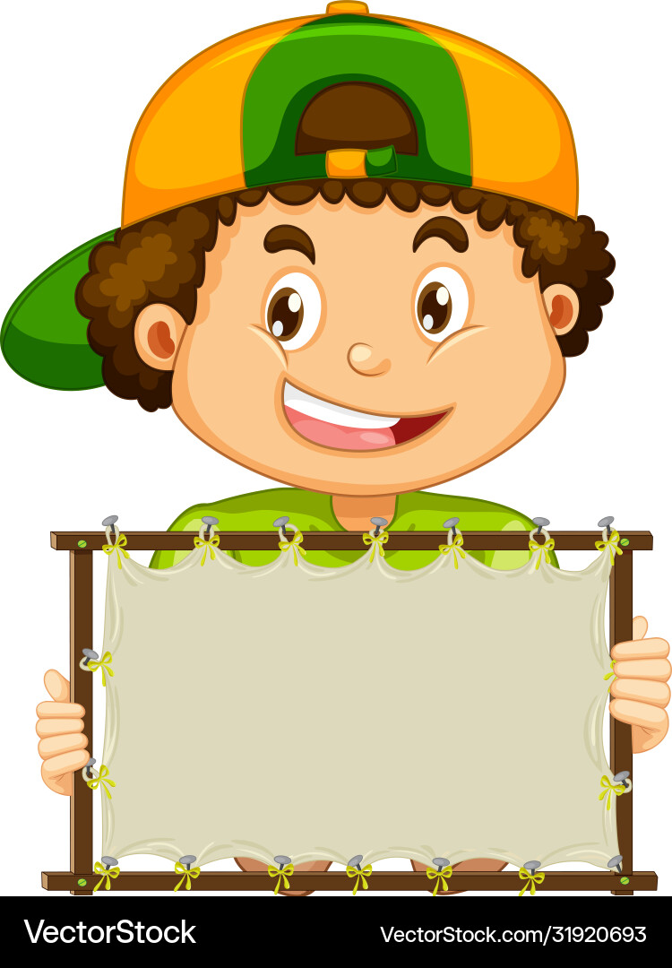 Blank sign template with cute boy on white Vector Image