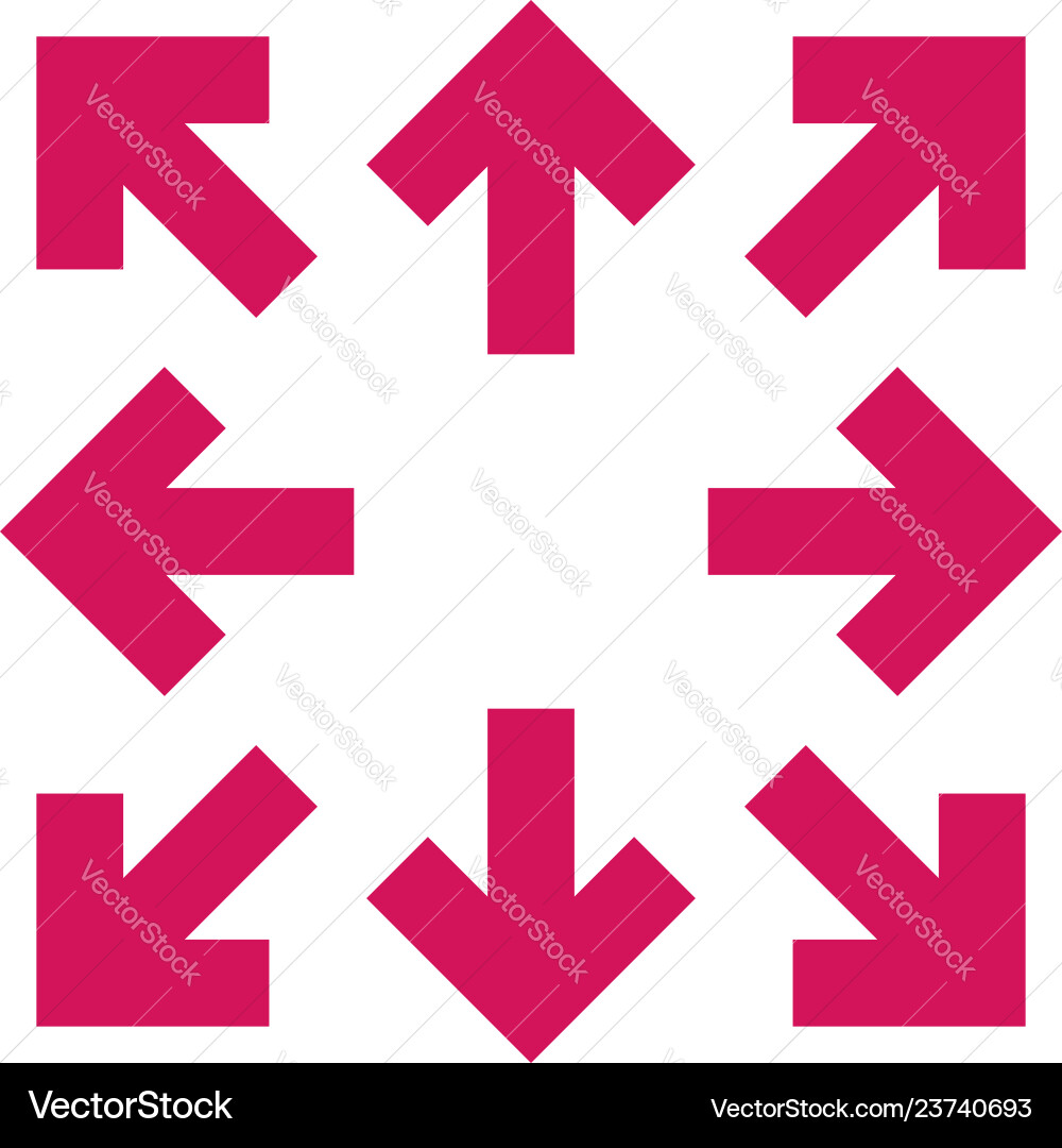 Crimson arrows in 8eight different directions Vector Image