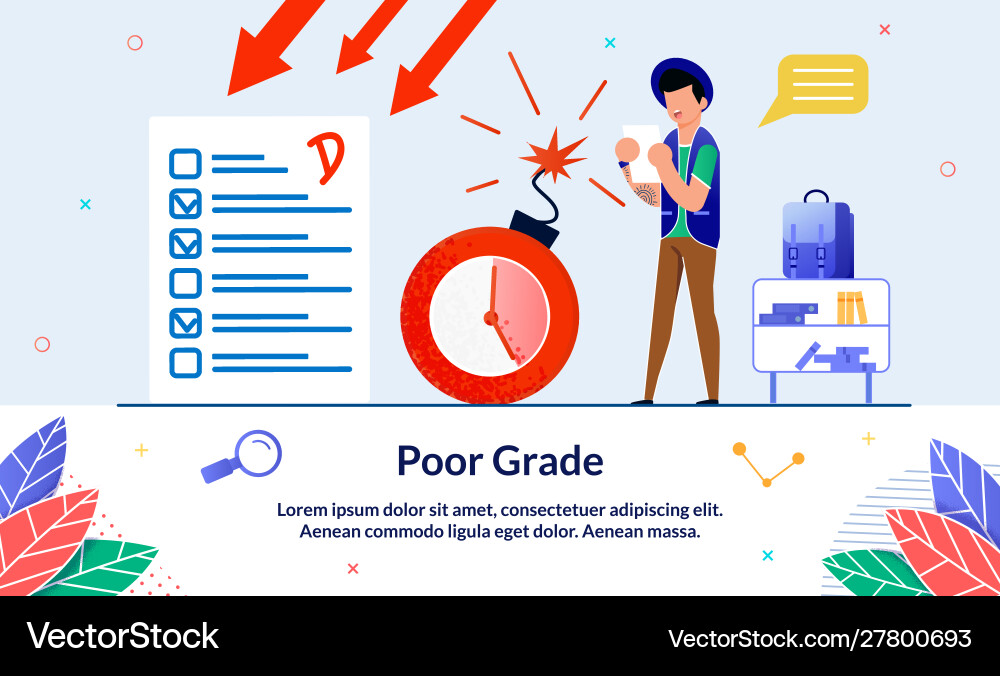 Flat banner poor grade bad result cartoon Vector Image