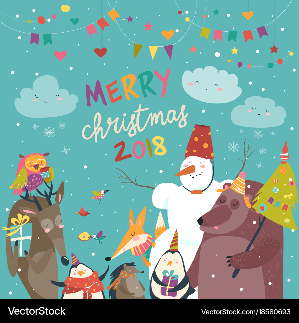 Happy animals celebrating christmas Royalty Free Vector