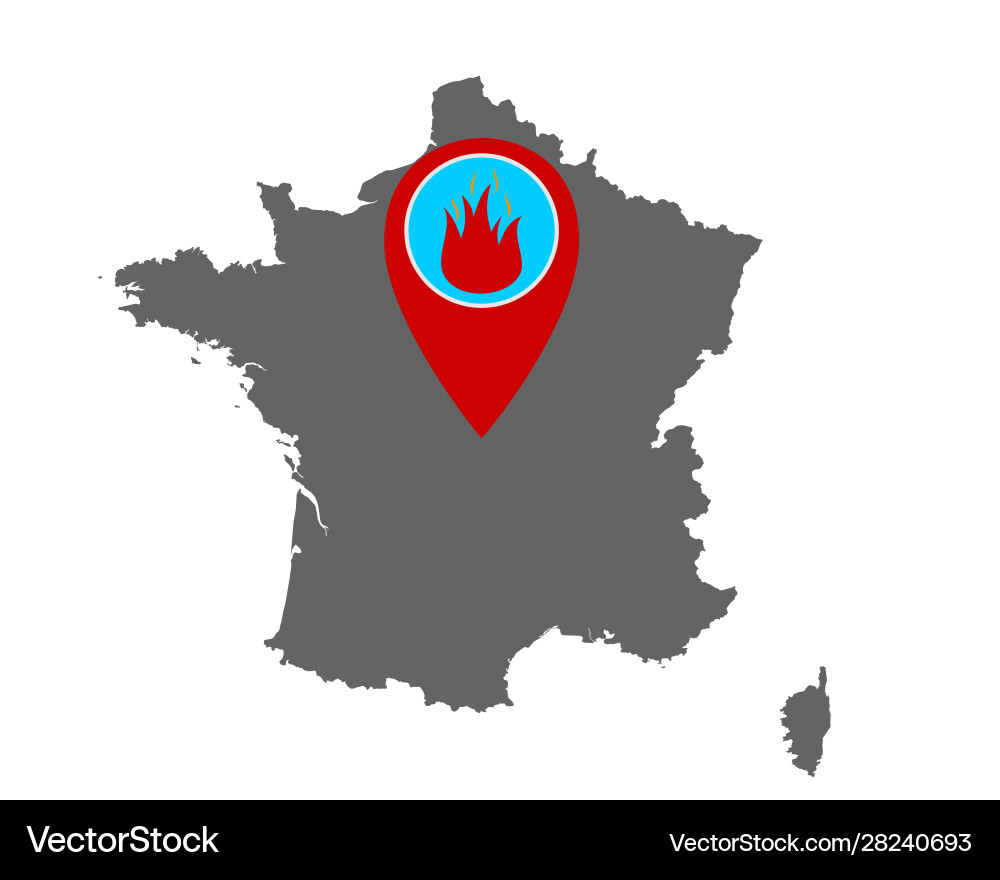 Map france and pin with fire warning Royalty Free Vector