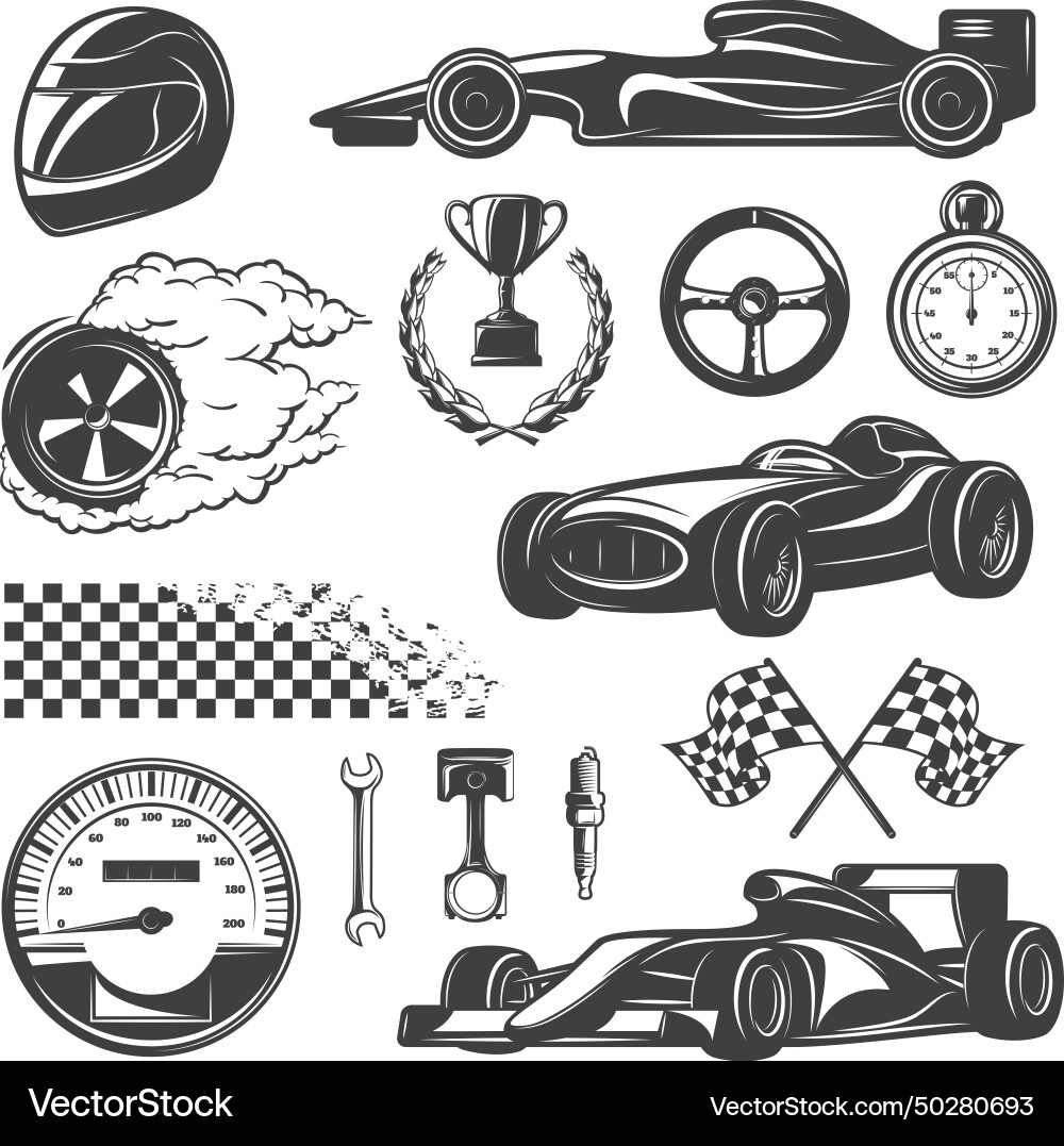 Racing black icon set Royalty Free Vector Image