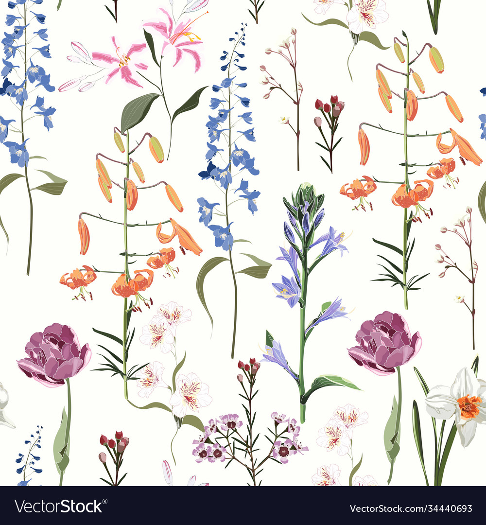 Spring summer flowers vintage seamless pattern Vector Image