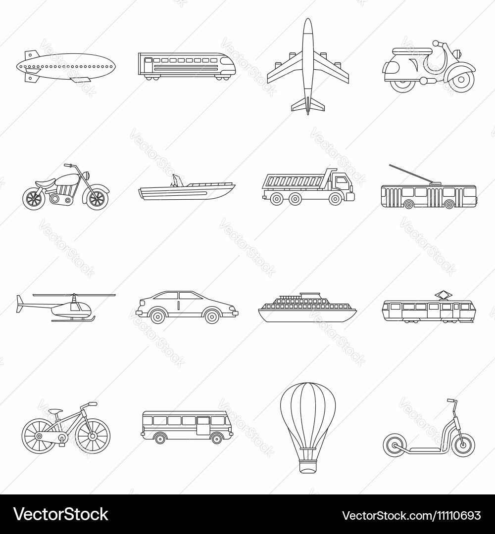 Transportation icons set outline style Royalty Free Vector