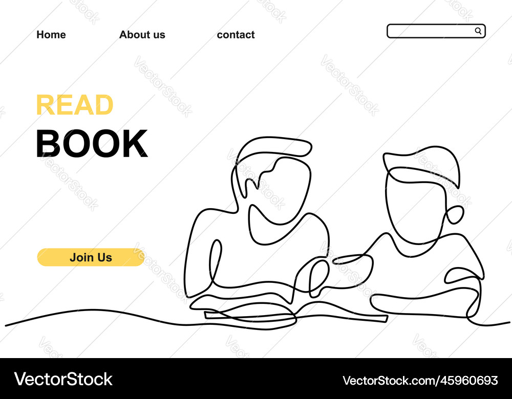 Two children read book continuous line drawing Vector Image