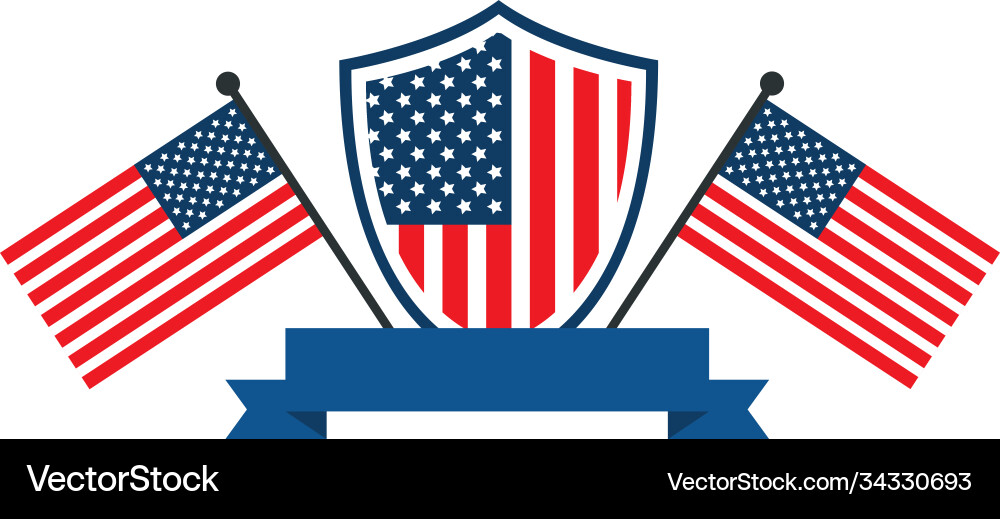 Usa shield with flags and ribbon design Royalty Free Vector