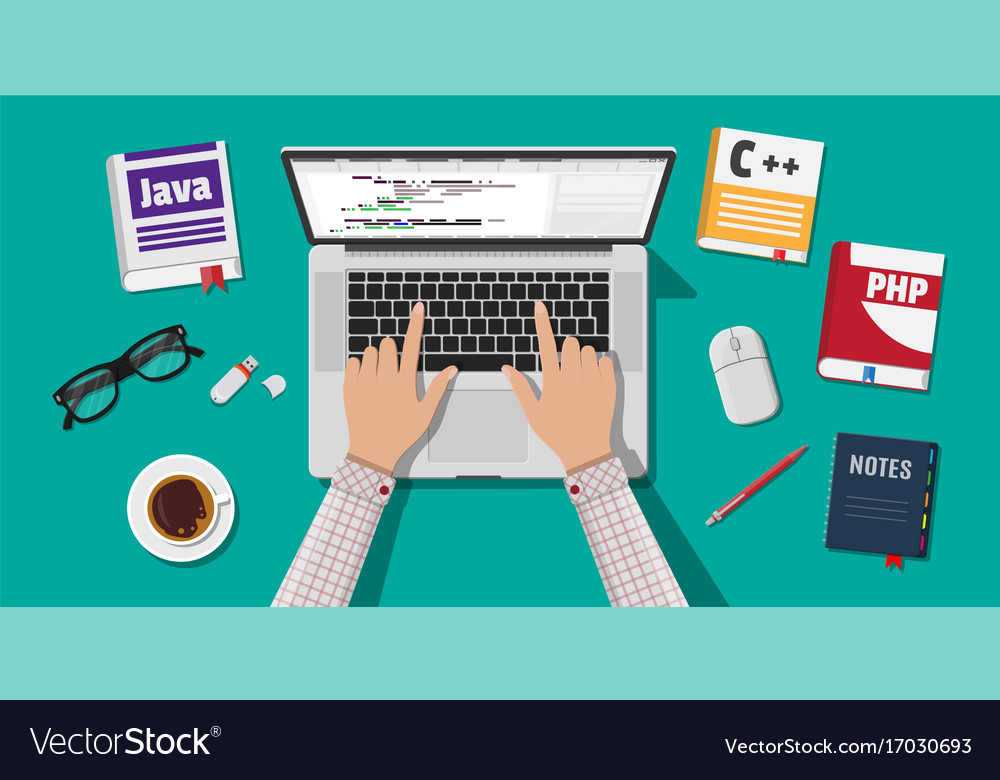 Workplace of programmer or coder Royalty Free Vector Image