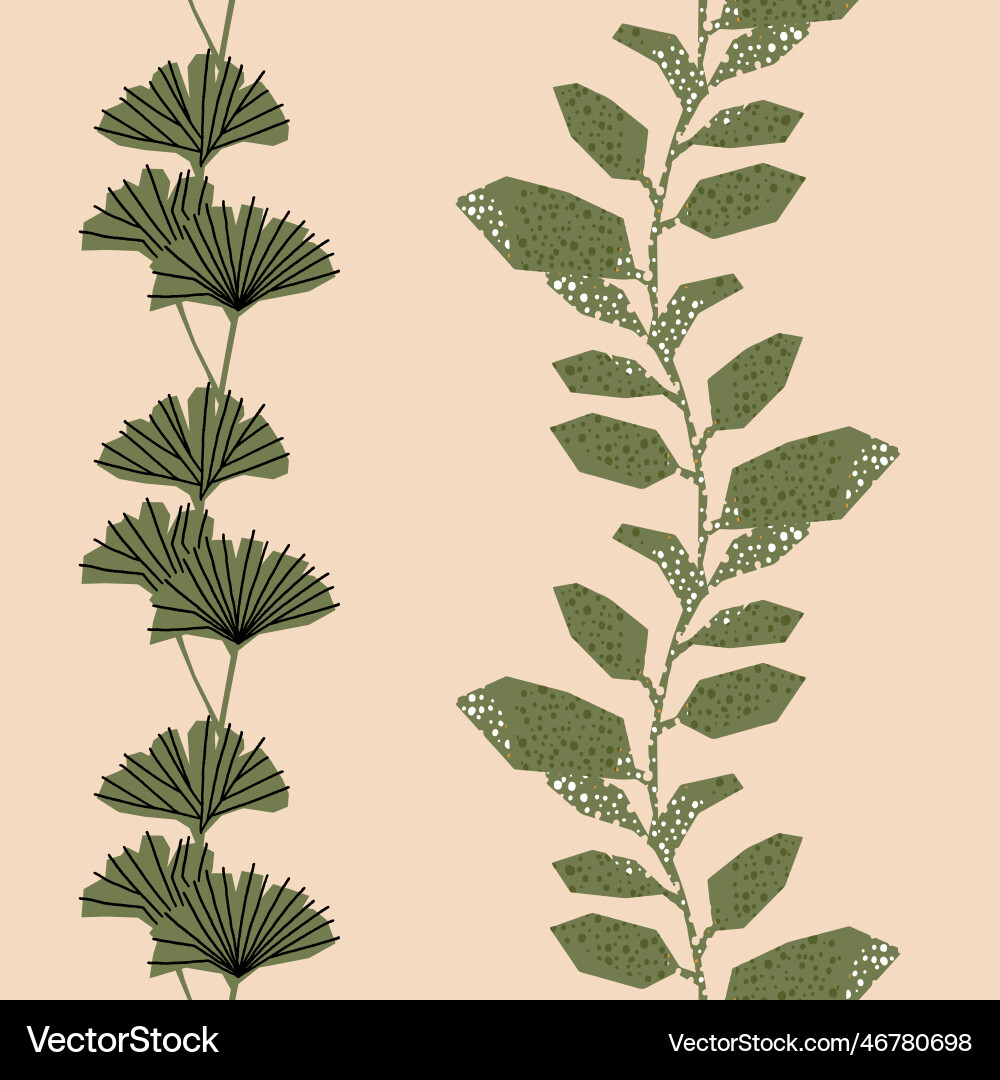 Abstract autumn green leaves seamless borders set Vector Image