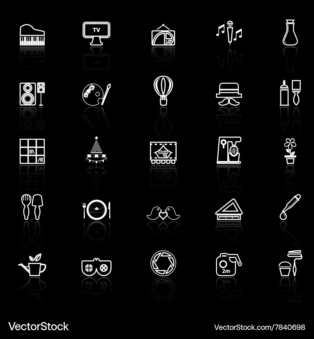 Art activity line icons with reflect on black Vector Image