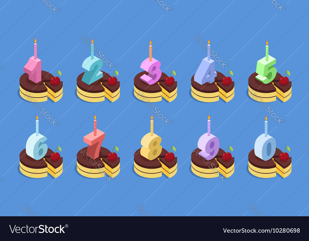 Birthday number candles and cake set Celebratory Vector Image