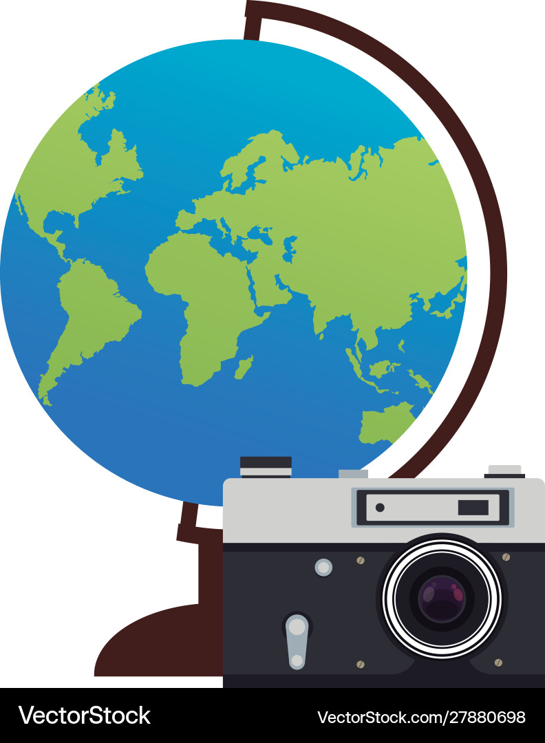 Earth globe and photographic camera icon Vector Image