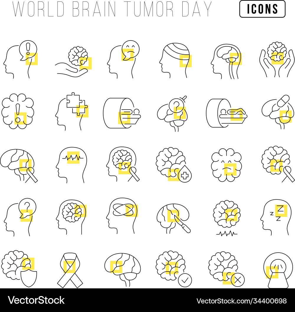Line icons world brain tumor day Royalty Free Vector Image
