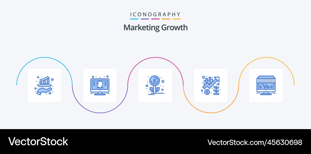 Marketing growth blue 5 icon pack including up Vector Image