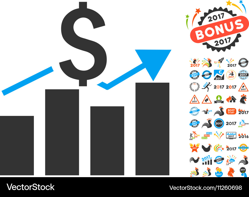 Sales bar chart icon with 2017 year bonus Vector Image
