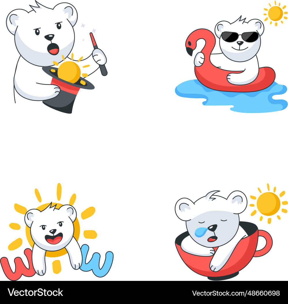 Set of morning routine flat stickers Royalty Free Vector