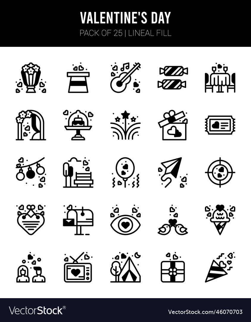 25 valentines day lineal fill icons pack Vector Image