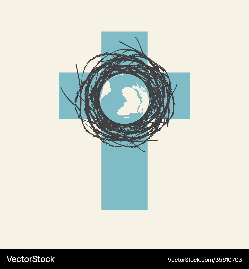 Abstract cross with planet earth in nest Vector Image