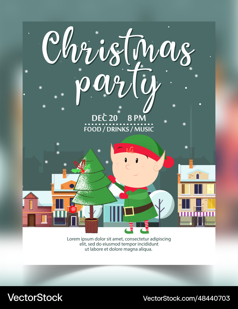 Christmas party invitation design with elf Vector Image