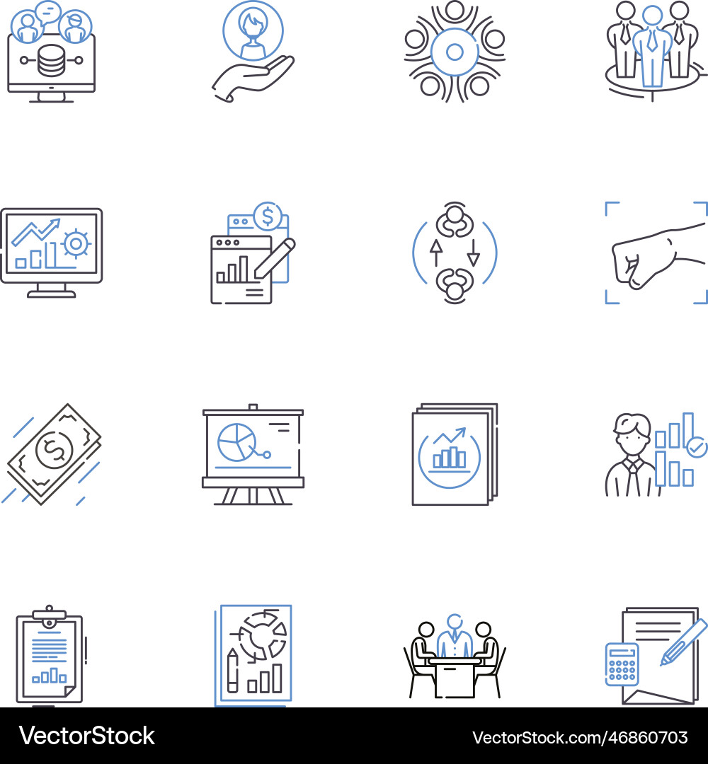 Debt reduction line icons collection budgeting Vector Image