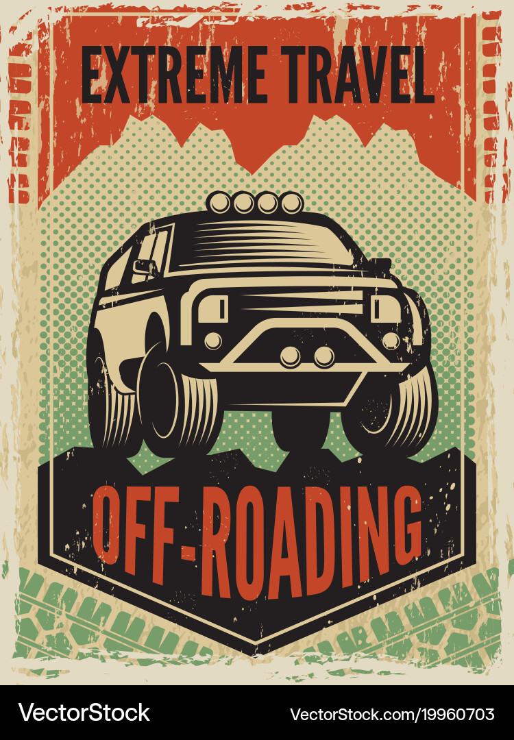Design template poster in retro style with suv Vector Image